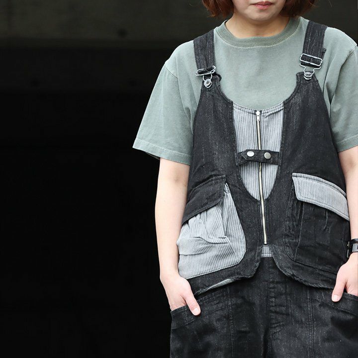 サロペット パンツ ワイド ストレート ベスト 重ね着風 フェイク