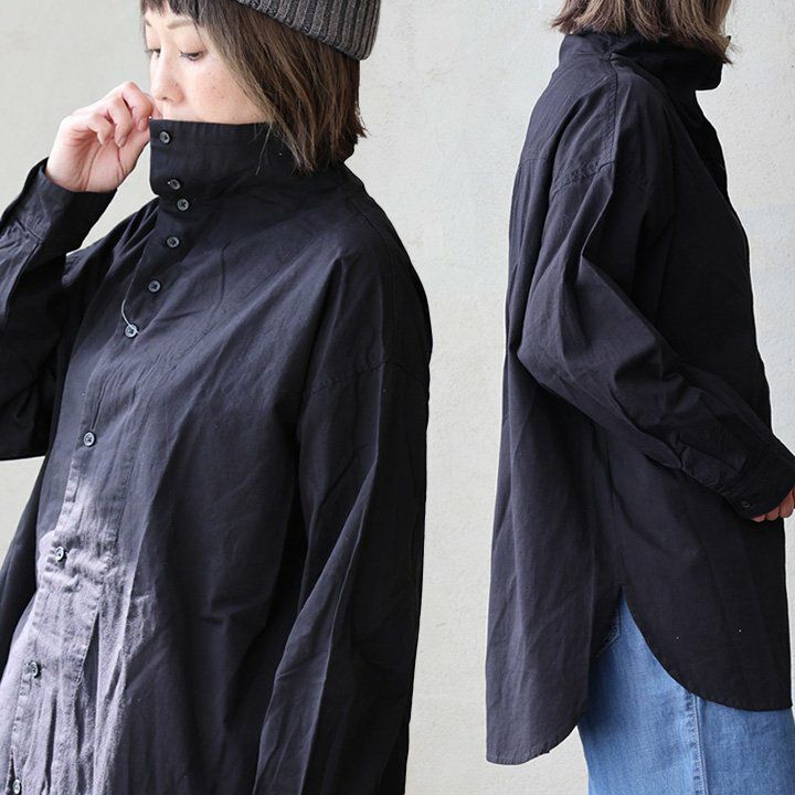 【アウトレット】 【B品】 シャツ 長袖 レディース 変形ネック ハイネック タートル 連ボタン お尻隠れる 綿100％ 丈夫 しっかり ...