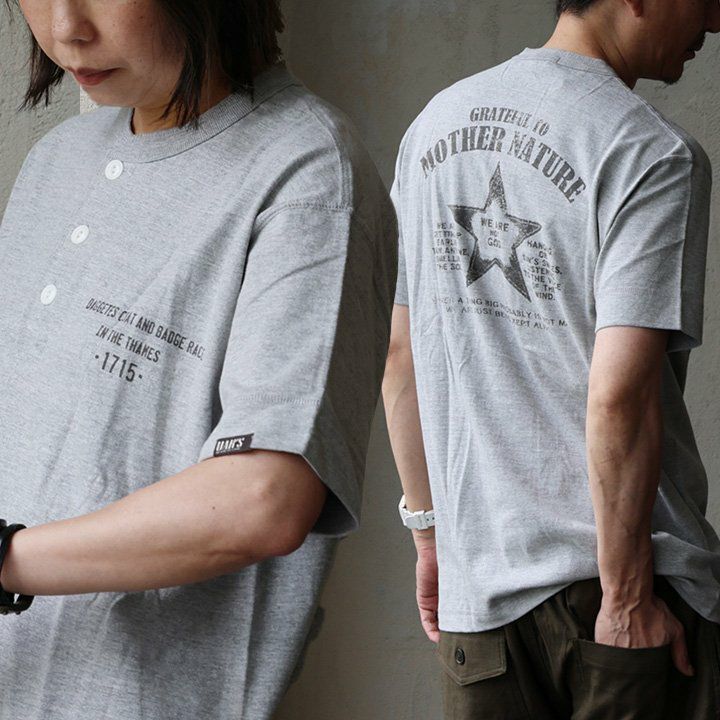 【アウトレット】 【B品】 tシャツ 半袖 ヘンリーネック 丸胴 バインダーネック 【MOTHER NATURE スター star 星 ...