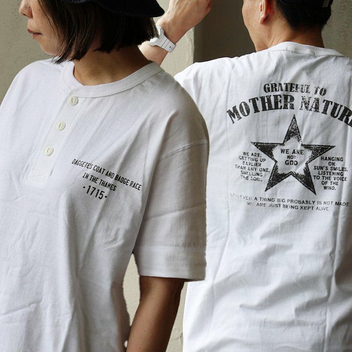 【アウトレット】 【B品】 tシャツ 半袖 ヘンリーネック 丸胴 バインダーネック 【MOTHER NATURE スター star 星 ...