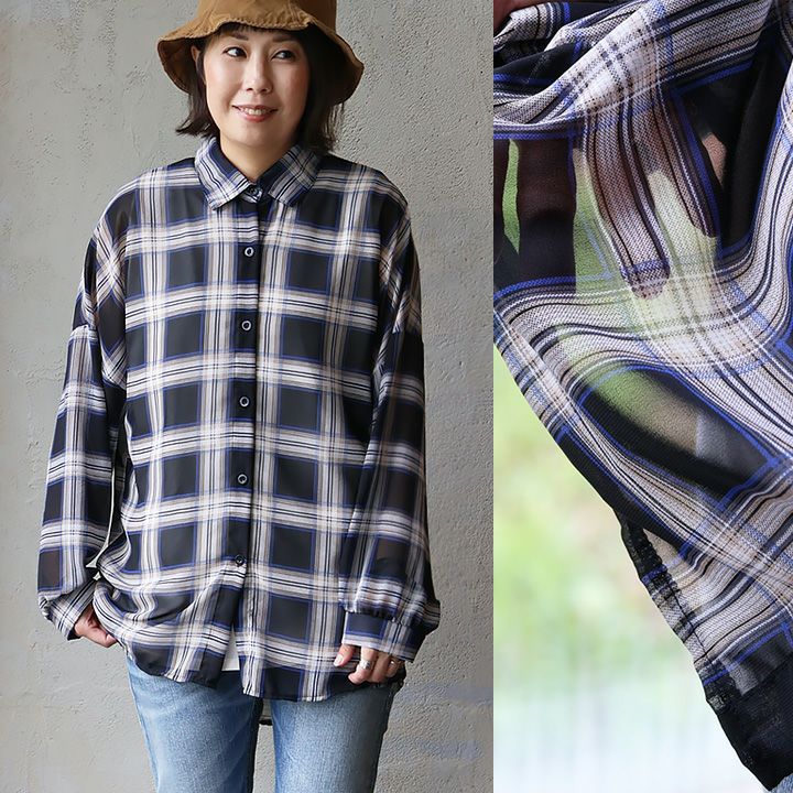 涼しい シャツ 長袖シャツ レディース チェック シアー 夏 すっきり 着痩せ 軽い 涼しい チェックシャツ レギュラーカラー 夏 柄 ...
