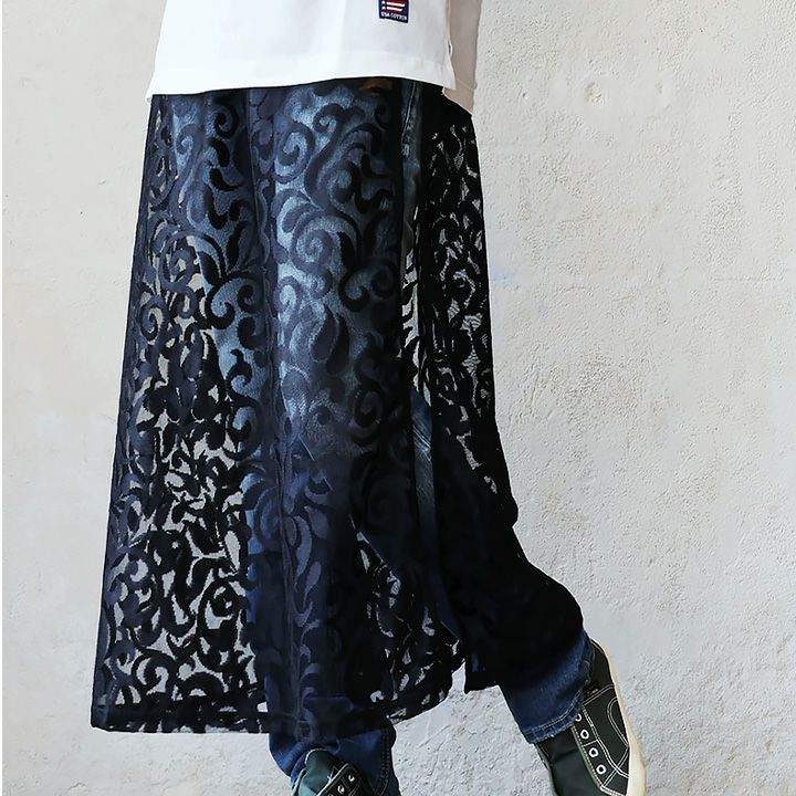 スカート ロング丈 レディース メッシュ レース シアー 透け感 ブラック スリット 重ね着 レイヤード 軽い 薄手 通気性 ウエストゴム ...