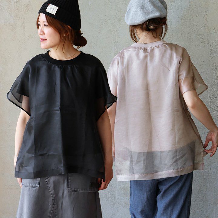 【メール便50】 Tシャツ 半袖 フレンチスリーブ レディース クルーネック T/C天竺 コットン ポリステル 接触冷感 シアー 薄手 軽い ...