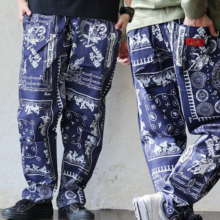 【アウトレット】【A品】 パンツ テーパード メンズ レディース ガレージパンツ ウエストゴム ボリューム 総柄 ストレッチ ツイル ...