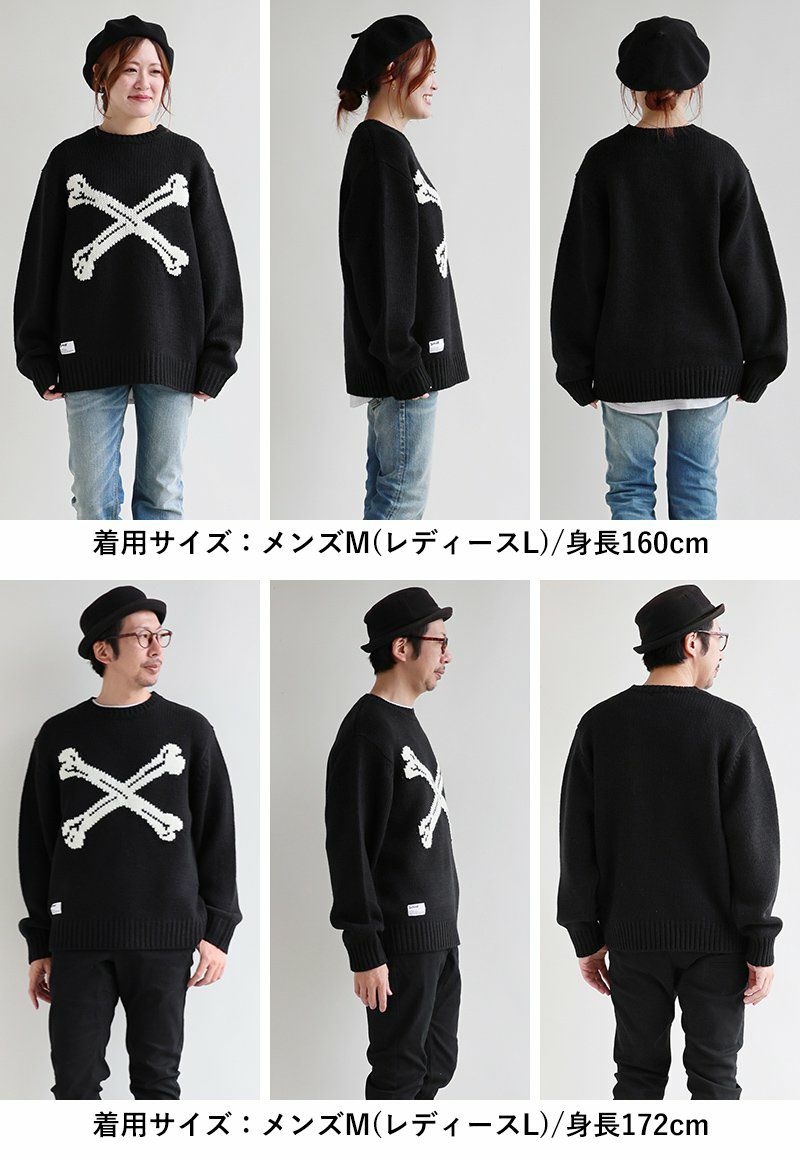 ニット セーター 長袖 メンズ レディース クルーネック クロスボーン ジャガード アクリル ウール 厚手 暖かい 重ね着 ゆったり 大きいサイズ カジュアル アメカジ ヴィンテージ 秋 冬 パティ SCHOTT ショット ニット セーター 長袖 メンズ レディース クルーネック クロスボーン